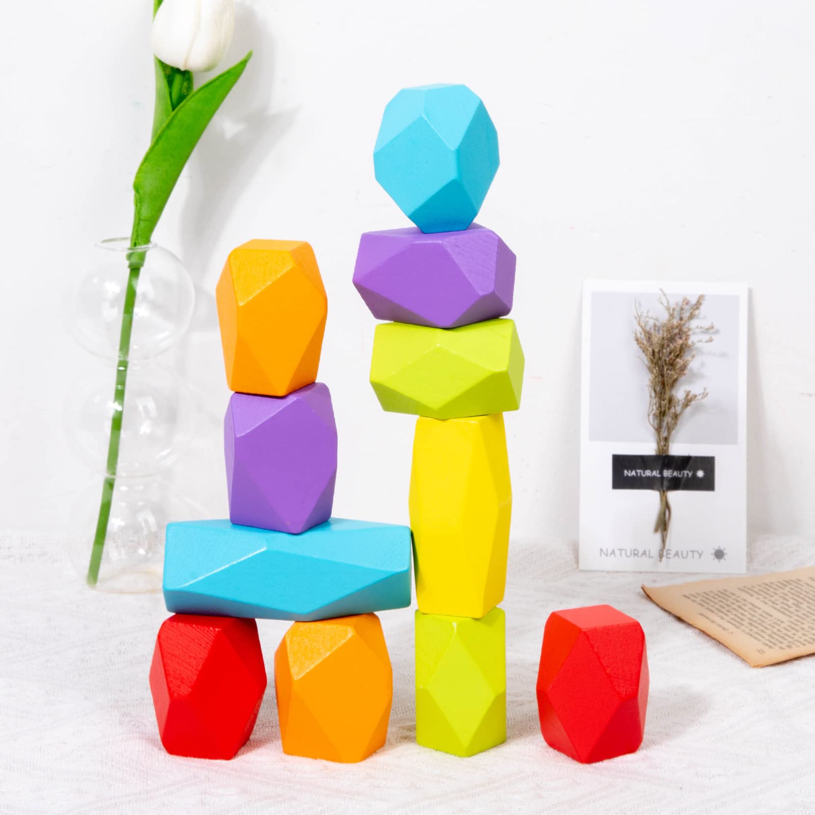 Auvewilo Wooden Stacking Stones Toy, Balancing Educational Game for Kids