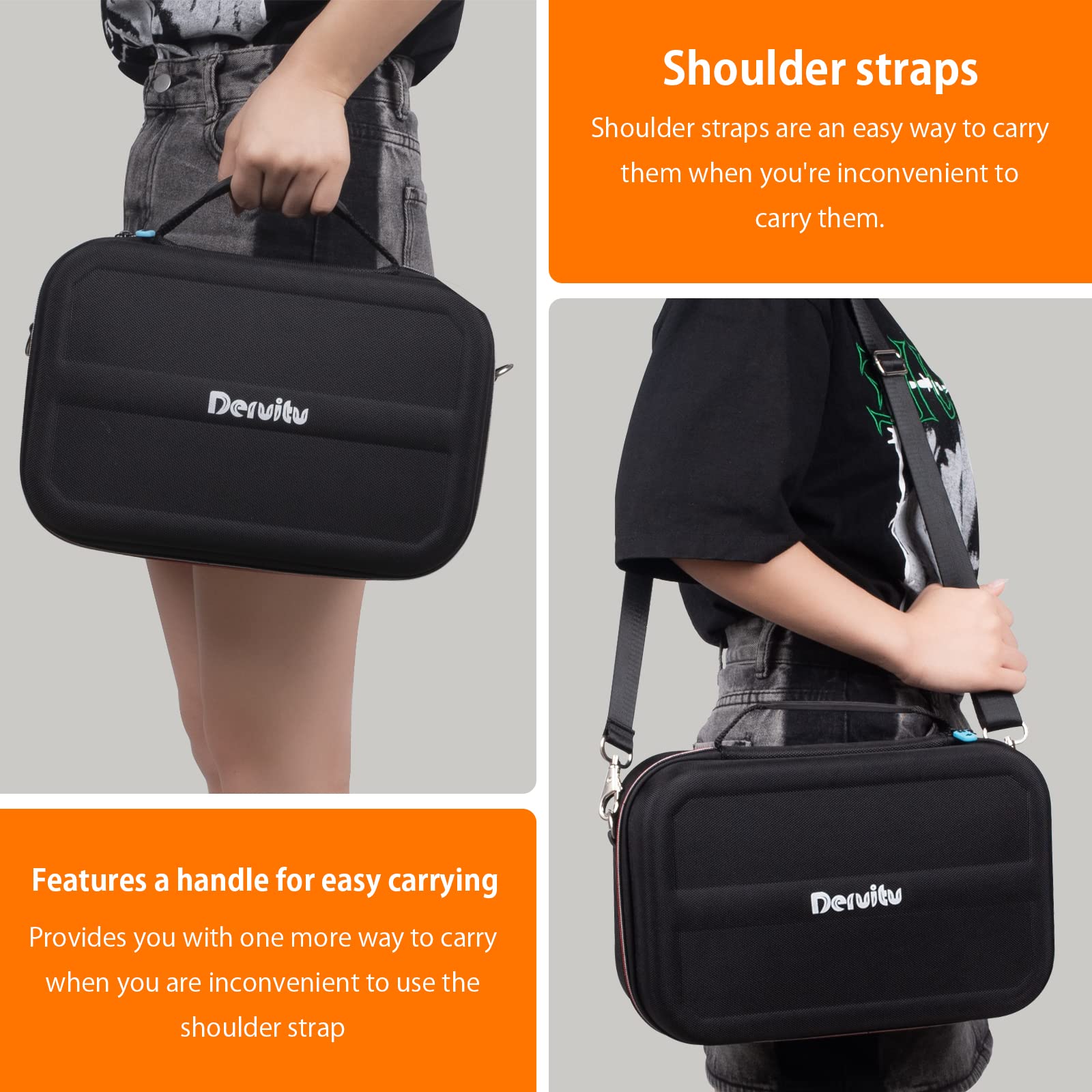 Deruitu Carrying Case Compatible with Nintendo Switch/Switch OLED Model - Portable Travel All Protective Hard Messenger Bag Soft Lining 18 Games for Switch Console Pro Controller & Accessories, Black