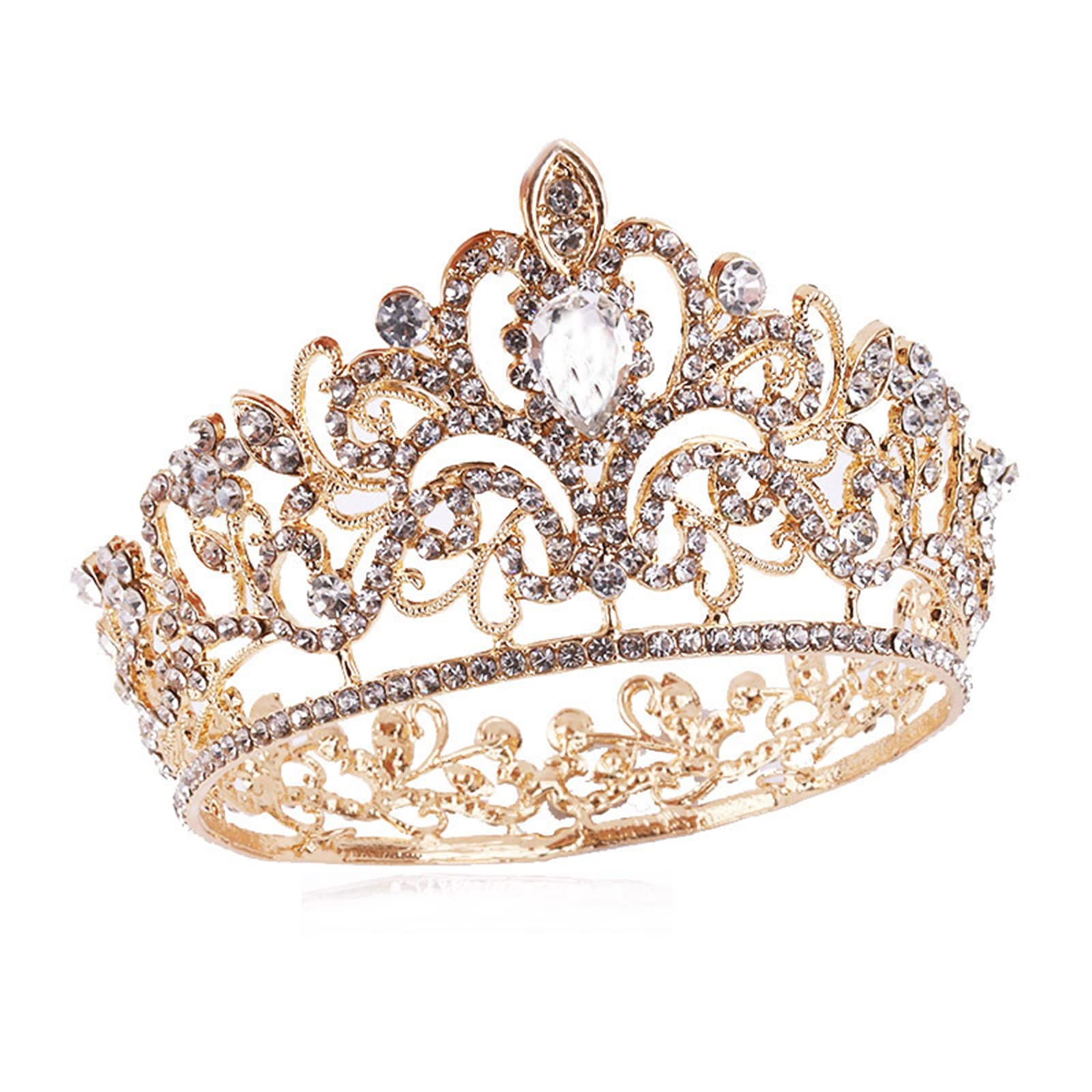 Crown Cake Topper Crystal Quinceanera Crown Princess Tiara for Women and Girls Decoration for Wedding Birthday Baby Shower Bride Hair accessories (Gold)