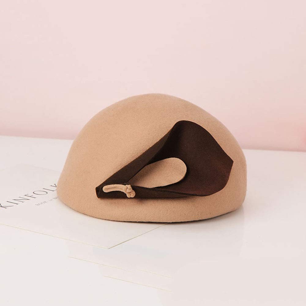 AFLHYJK Beret Hat Women Winter Hat Camel White Flower Wool Felt Pillbox Hat Lady Party Wedding Church Dress Hat