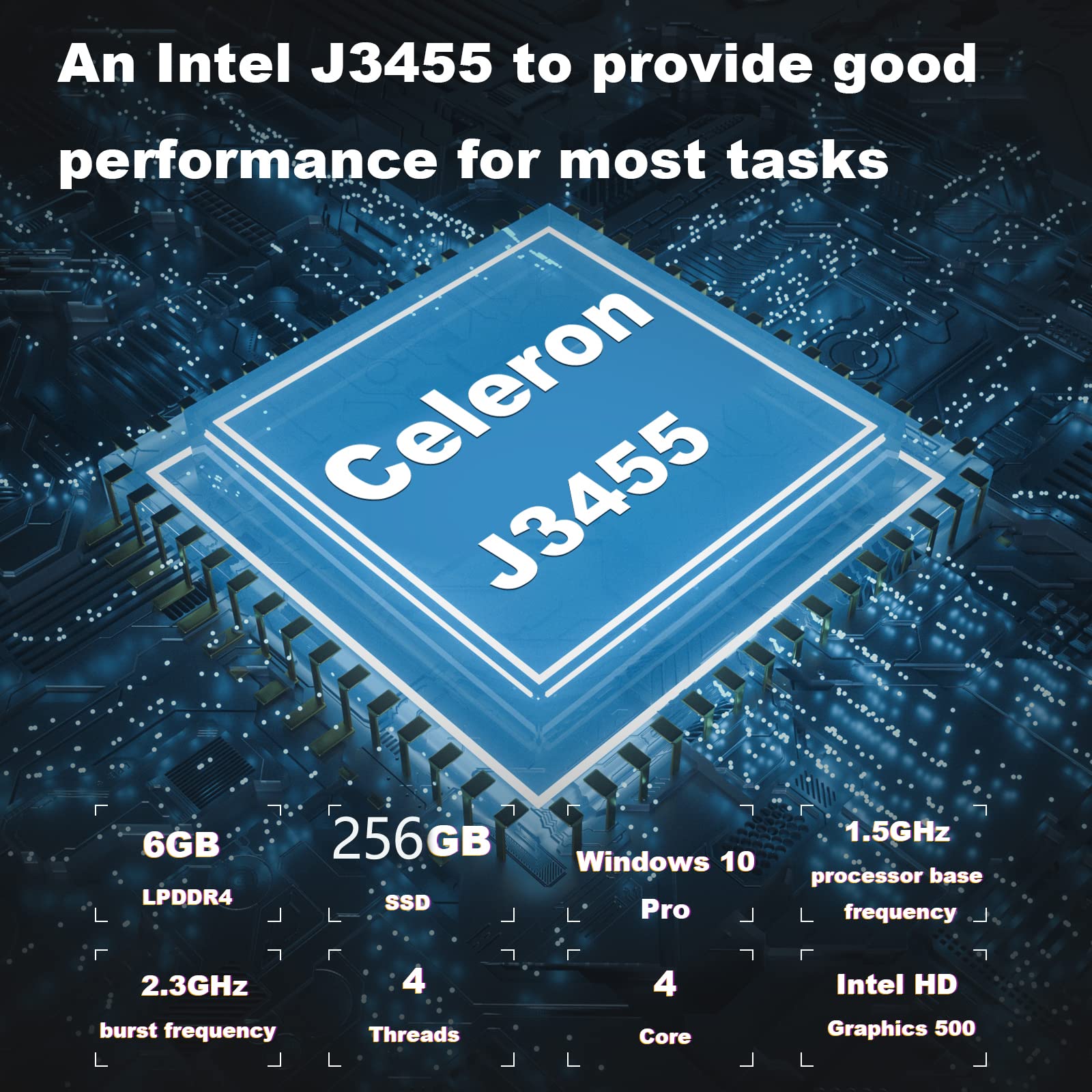 AWOW Mini PC, Intel Celeron J3455 6GB LPDDR4 256GB SSD, Mini Desktop Computer, AK34 PRO Quad Core Small Computer, Dual Gigabit Ethernet NIC, 2*HDMI, 5*USB3.0