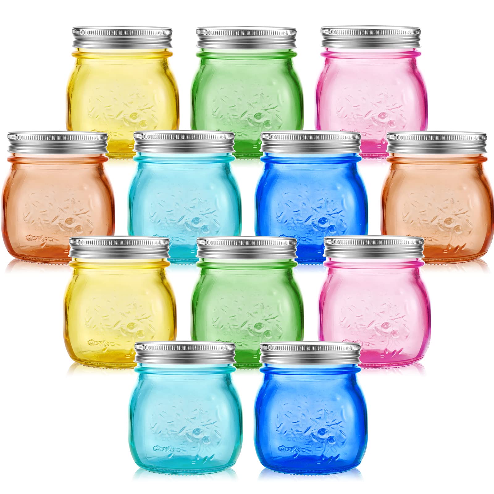 Tessco 12 Pieces 8 oz Colored Mason Jars with Lids Glass Regular Mouth Canning Jar Pint Mason Jars Not Allowed Dishwasher