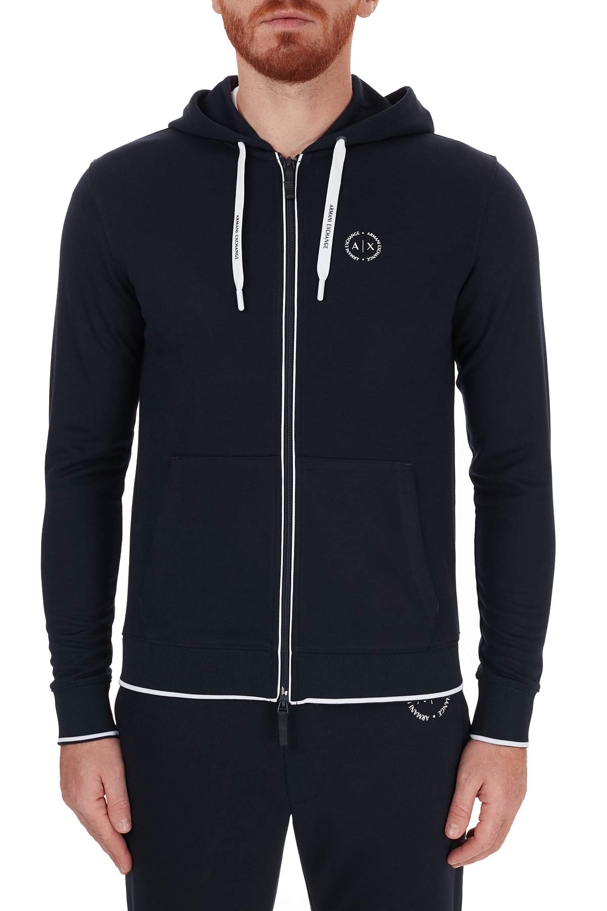 A|X ARMANI EXCHANGE mens Basic Zip Up Hoodie With Chest Logo Hooded Sweatshirt, Navy, Large US
