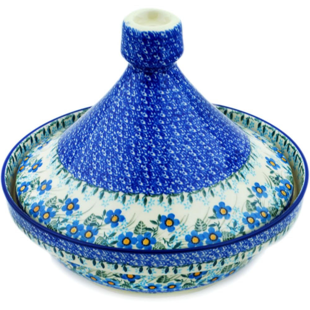Authentic Polish Pottery Tagine Pot in Blue Joy Design Handmade in BolesÅawiec Poland by Ceramika Artystyczna + Certificate of Authenticity