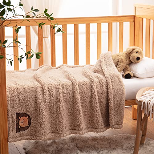 Bertte Sherpa Fleece Baby Blanket | Plush Swaddle Receiving Blankets Super Soft Warm Lightweight Breathable for Infant Toddler Crib Stroller - 33"x43" Large, Light Beige