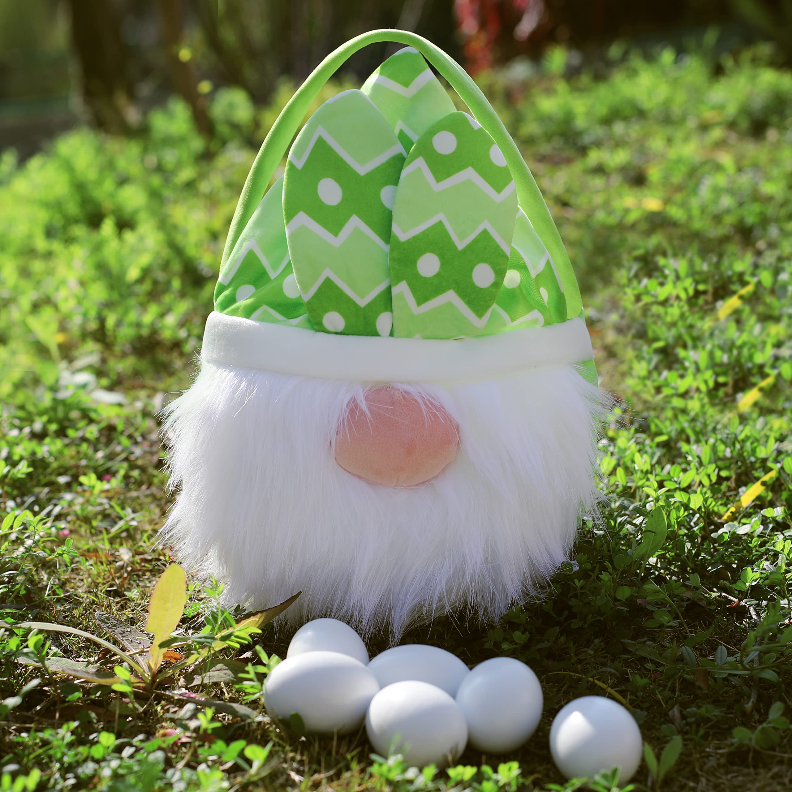 JOYIN 2 Pcs Plush Gnome Easter Basket 12.8" x 8.3", Furry Bunny Ears Gnome Basket for Spring Easter Party Favors, Egg Hunting, Decorations, Gifts for Kids