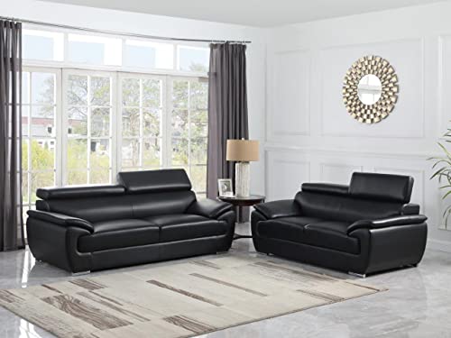 Blackjack Furniture 4571 Veal Collection Leather Upholstered Modern Living Room Loveseat, Black