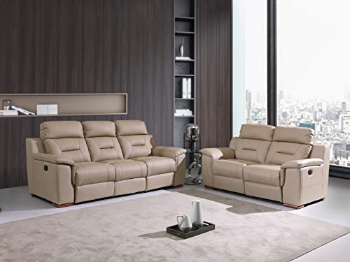 Blackjack Furniture Walker Leather Match Upholstered Reclining Living Room Sofa, Beige