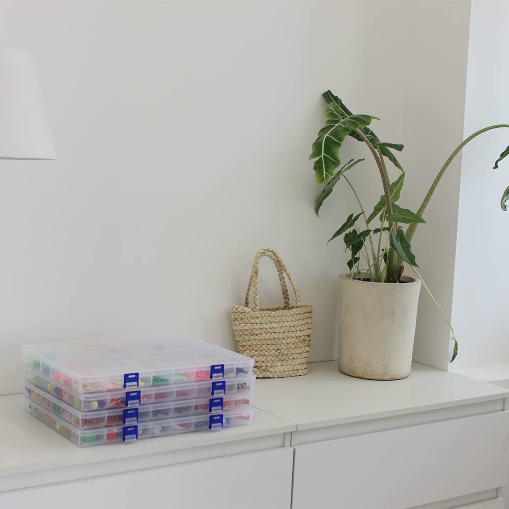 BangQiao 2 Pack Fixed 48 Grids Clear Plastic Divider Storage Box, Transparent Organizer Container Case for Bead, Button, Jewelry, Diamond, Craft, Small Parts, Sewing Kit,DIY Accessories