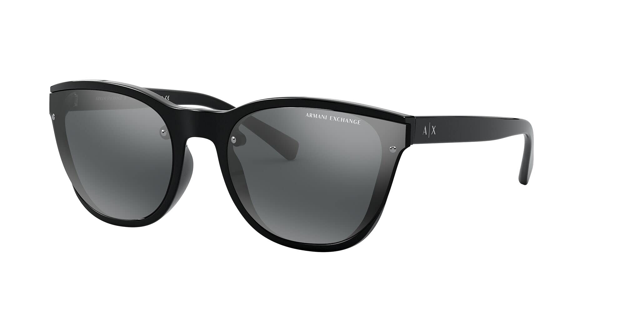 A|X ARMANI EXCHANGE Women's Ax4097s Square Sunglasses, Shiny Black/Light Grey Mirrored/Black, 60 mm