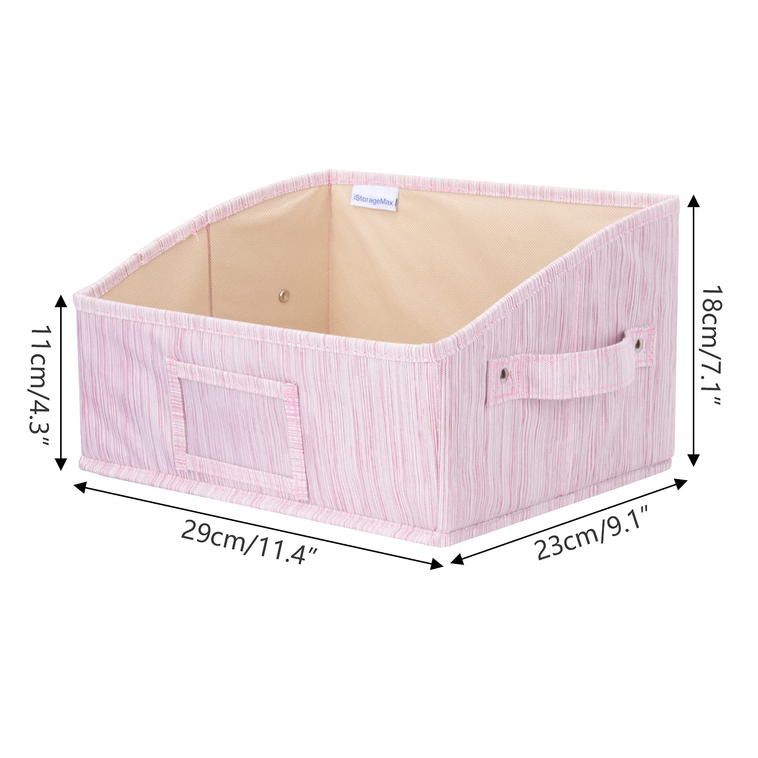 iStorageMax Closet Storage Bin, Collapsible Closet Shelf Organizer, Fabric Trapezoid Storage Baskets with Handle and Label Holder for Home Office, Pink, Medium, 3 Pack