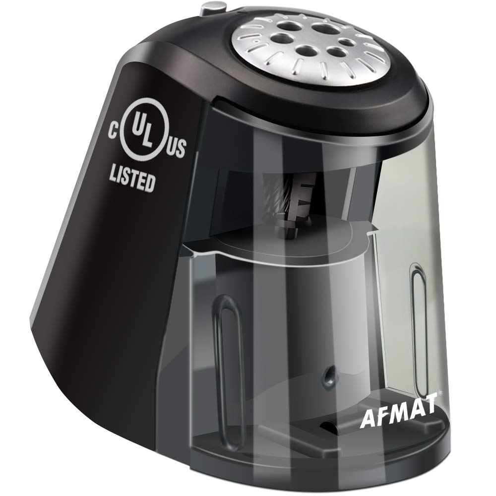 AFMAT Electric Pencil Sharpener Heavy Duty, 6 Holes, Large Adjustable Pencil Sharpener for Artists, Super Quiet Classroom Electric Sharpener with Helical Blade, Auto Stop for 6-11mm Jumbo Pencils