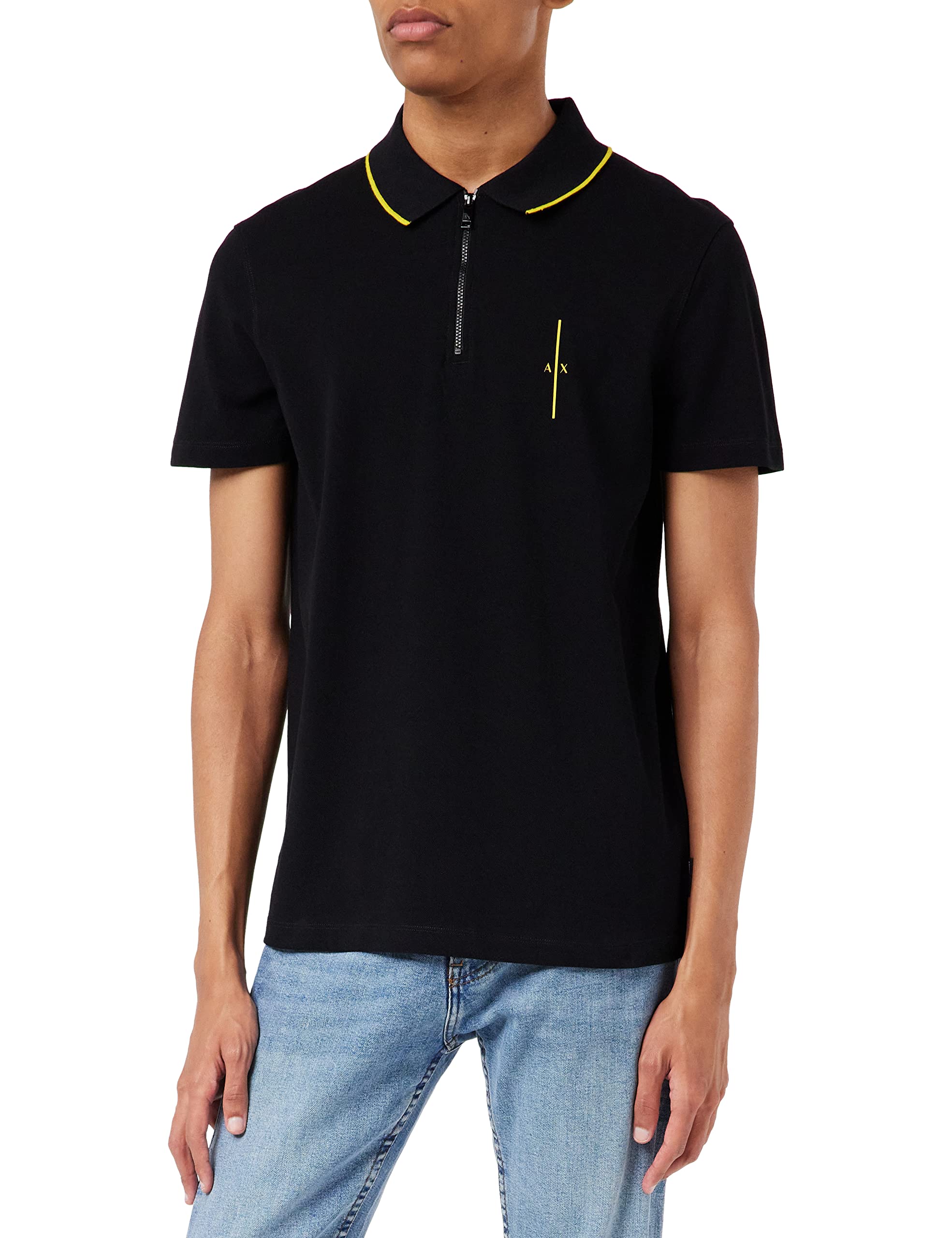 A|X ARMANI EXCHANGE mens Embossed Logo Back Zip Polo Shirt, Black, Large US