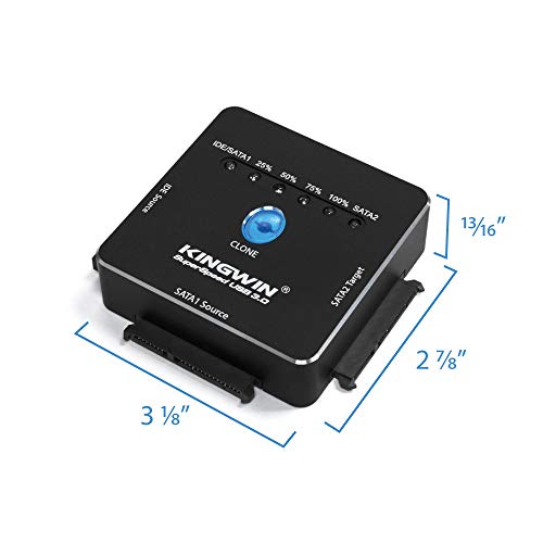 Kingwin USB 3.0 to SSD/SATA/IDE Adapter for 2.5 Inch, 3.5 Inch, 5.25 Inch Hard Drives with Offline One Touch Clone/Duplicator Function, Tool-Free, SATA I/II/III Support, Black, 3 TB (USI-2535CLU3)