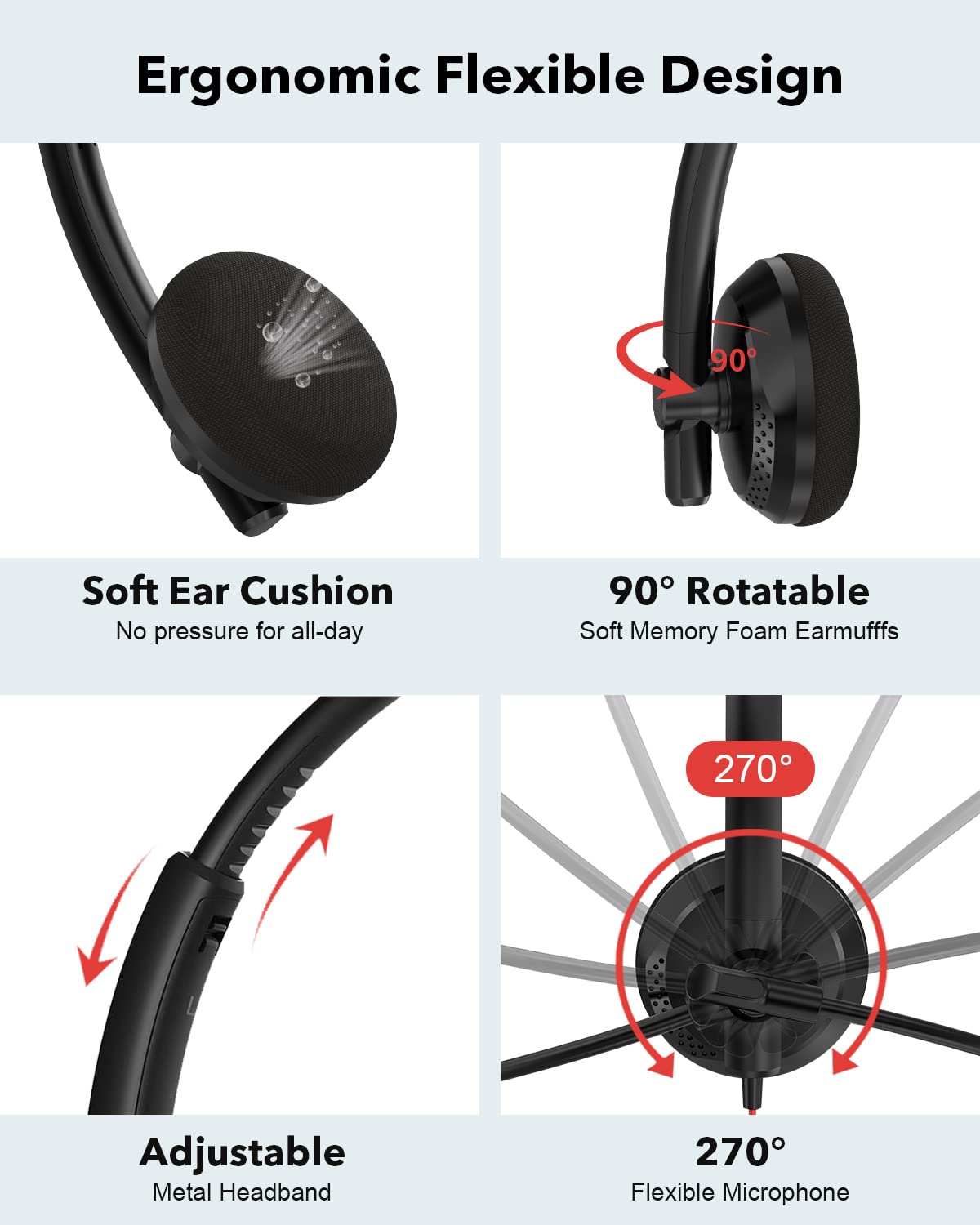 NUBWO HW03 USB Headset with Noise Canceling Microphone for PC, in-line Controls, Lightweight Wired Headset for PC, Mac, Laptop on Home, Office, Classroom, Chat, Online Class, Meeting