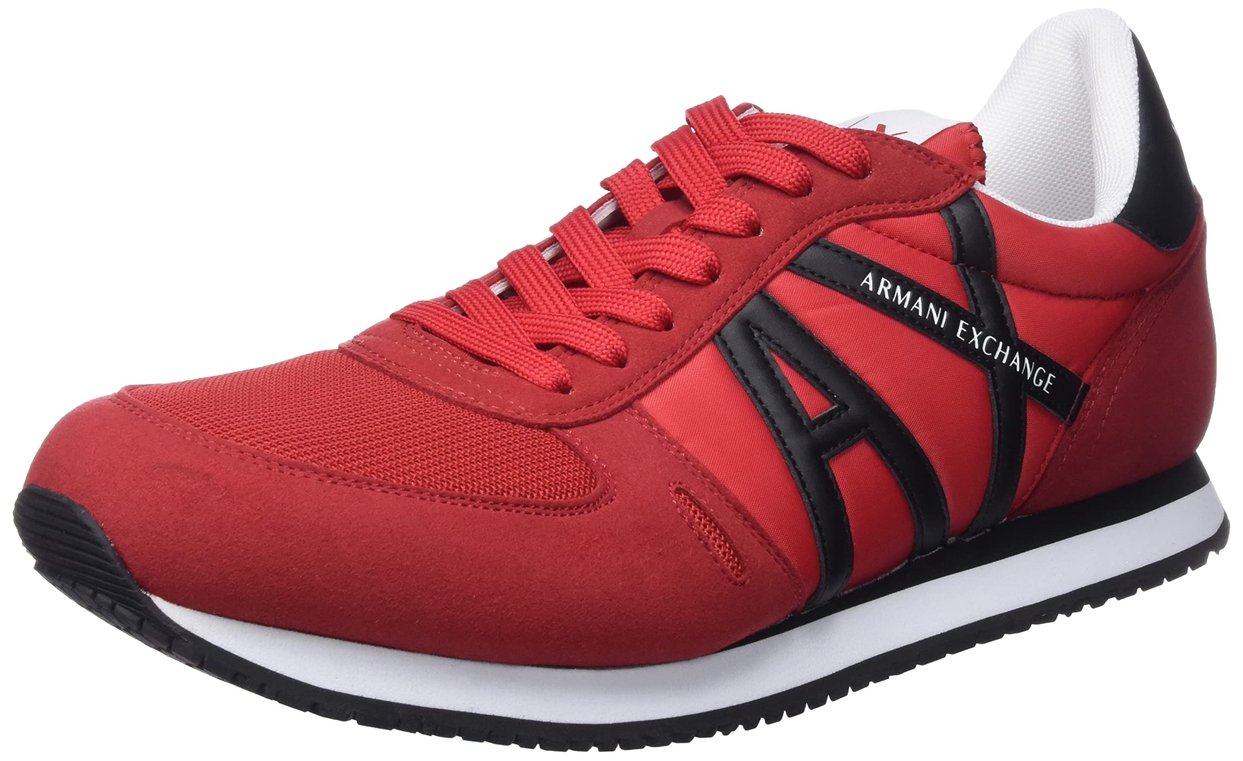 A|X Armani Exchange Men's Leather Logo Low Top Sneaker, Blue+Red, 8