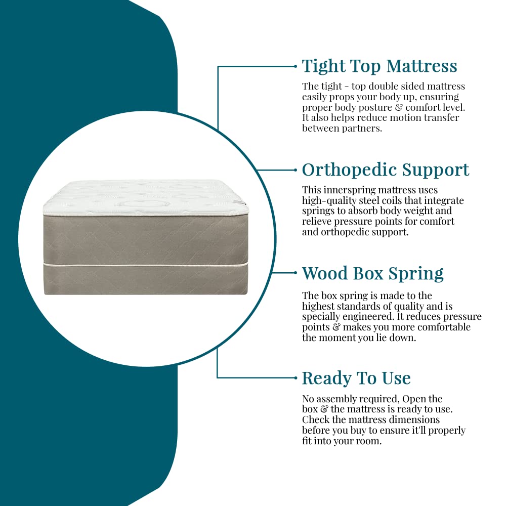 Greaton 14" Firm Hybrid Mattress with Box Spring, Stable and Comfortable Double Sided Bed Mattresses, Provide Equal Level Body Support and Correct Posture, Fully Assembled Bedding, White, Full XL