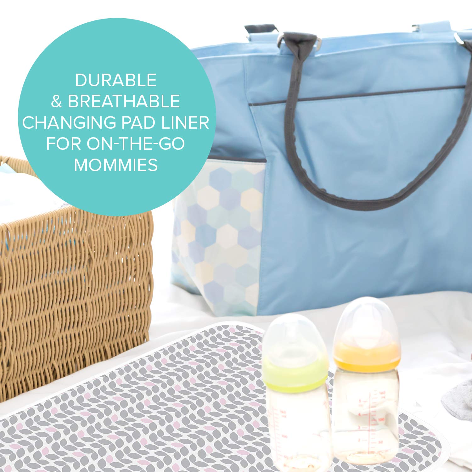 Kushies Deluxe Waterproof Changing Pad Liners - 20 x 30 inches Baby Changing Table Liners - Baby Changing Pads - Diaper Changing Flat Liner Pad Waterproof Portable (Grey Petal)
