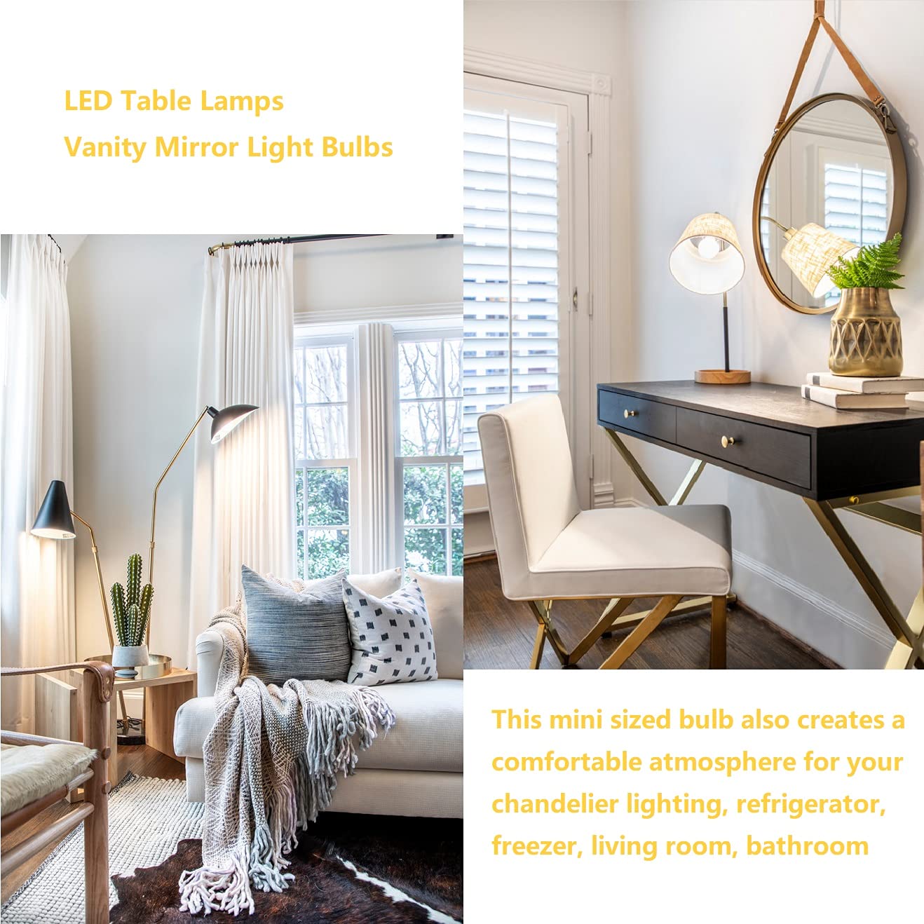 A15 Refrigerator LED Bulb, 60 Watt Equivalent Daylight Light Bulbs, E26 Medium Base 5000K Super Bright Ceiling Fan Lights, Kitchen Lighting, Fridge Bulb, Vanity Makeup Lights Non-dimmable,2 Pack