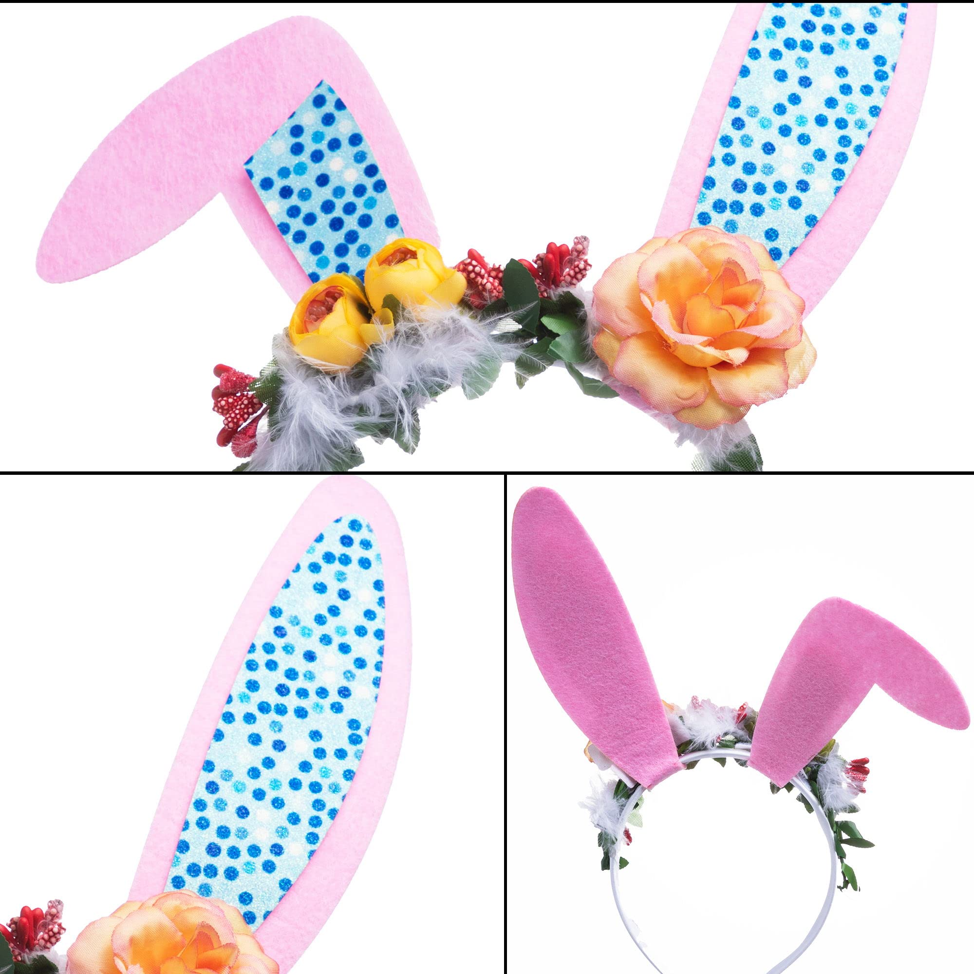 Klever Kits 6 Packs Easter Bunny Headbands Craft Kits Easter Rabbit Bunny Ears Flower Crown Headbands for Kids, Make Your Own Headband for Girls Easter Arts & Crafts Party Supplies, Easter Decorations