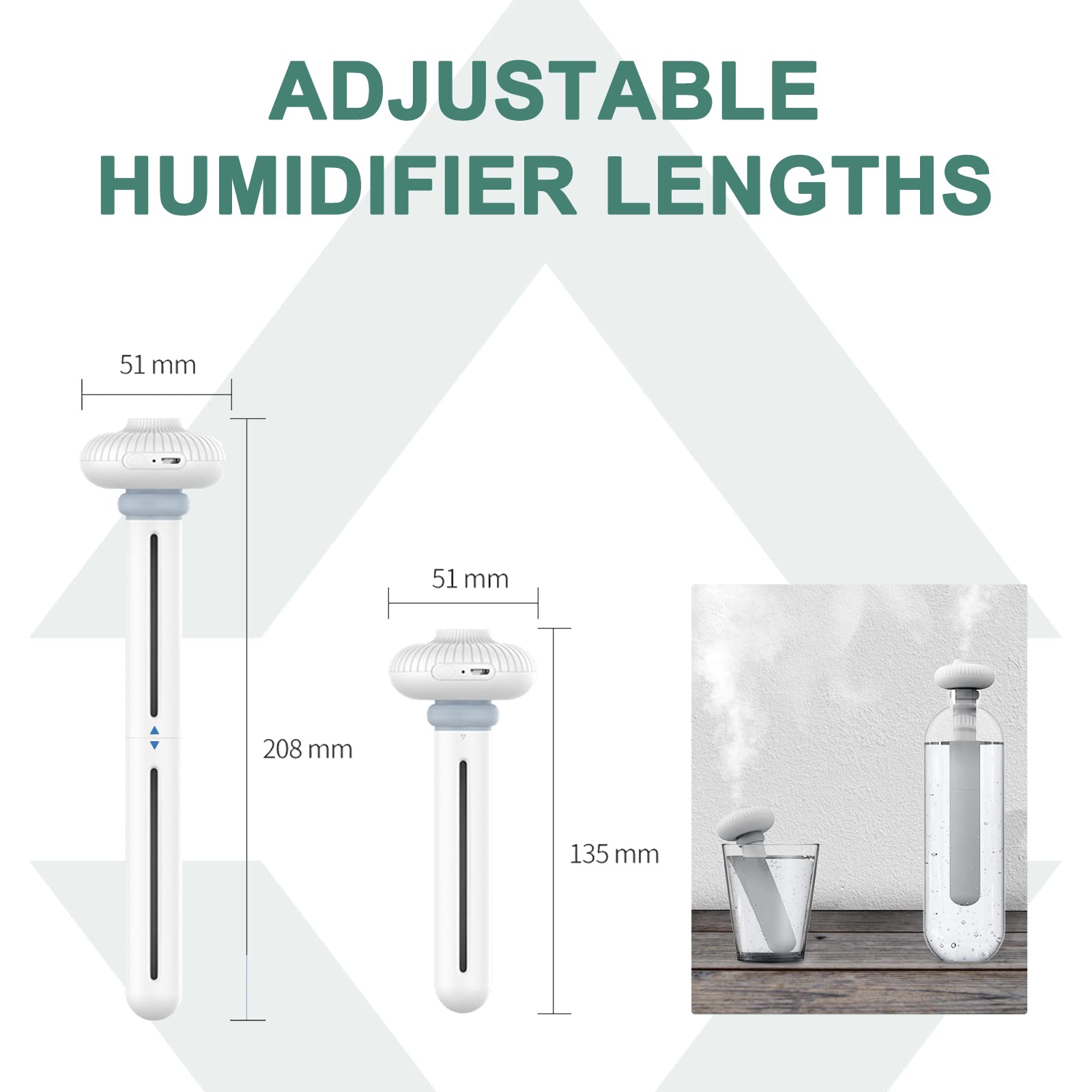 Mini Portable Humidifier for Car,Personal USB Powered Bedroom Quiet Humidifier with Container Diversity and Auto Shut Off,Ultrasonic Cool Mist Humidifier Plants, Car, Office, Hotel White