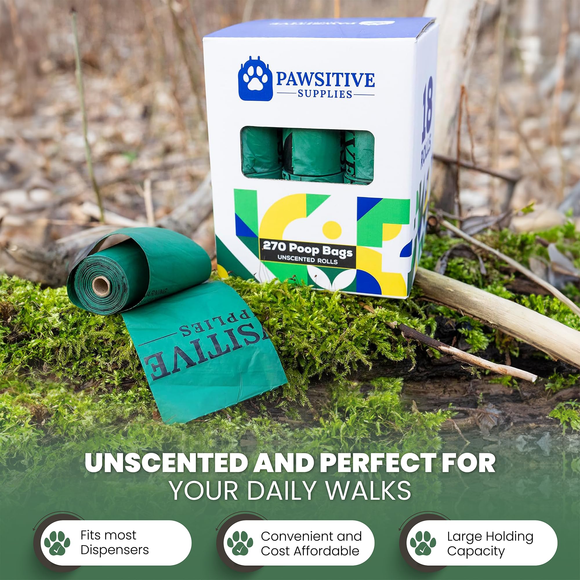 Pawsitive Supplies Eco-Friendly Poop Bags - 270 Bags Made from Cornstarch, Unscented and Perfect for Your Daily Walks