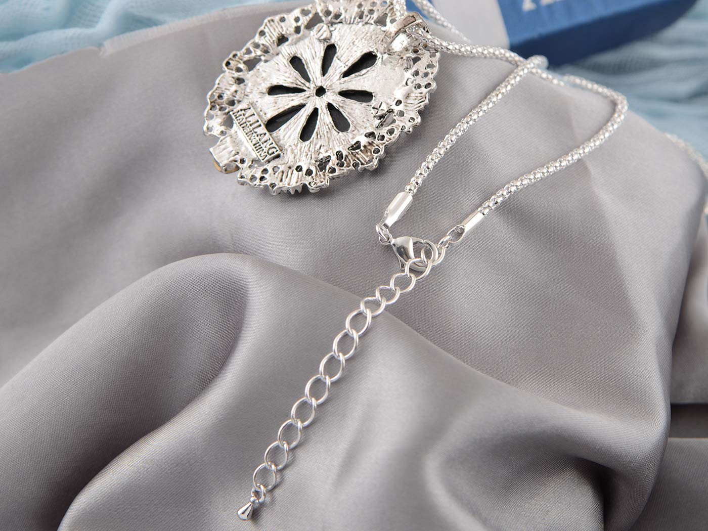 Alilang Gunmetal Tone Grey Crystal Rhinestones Cameo Lady Victorian Maiden Pendant Necklace