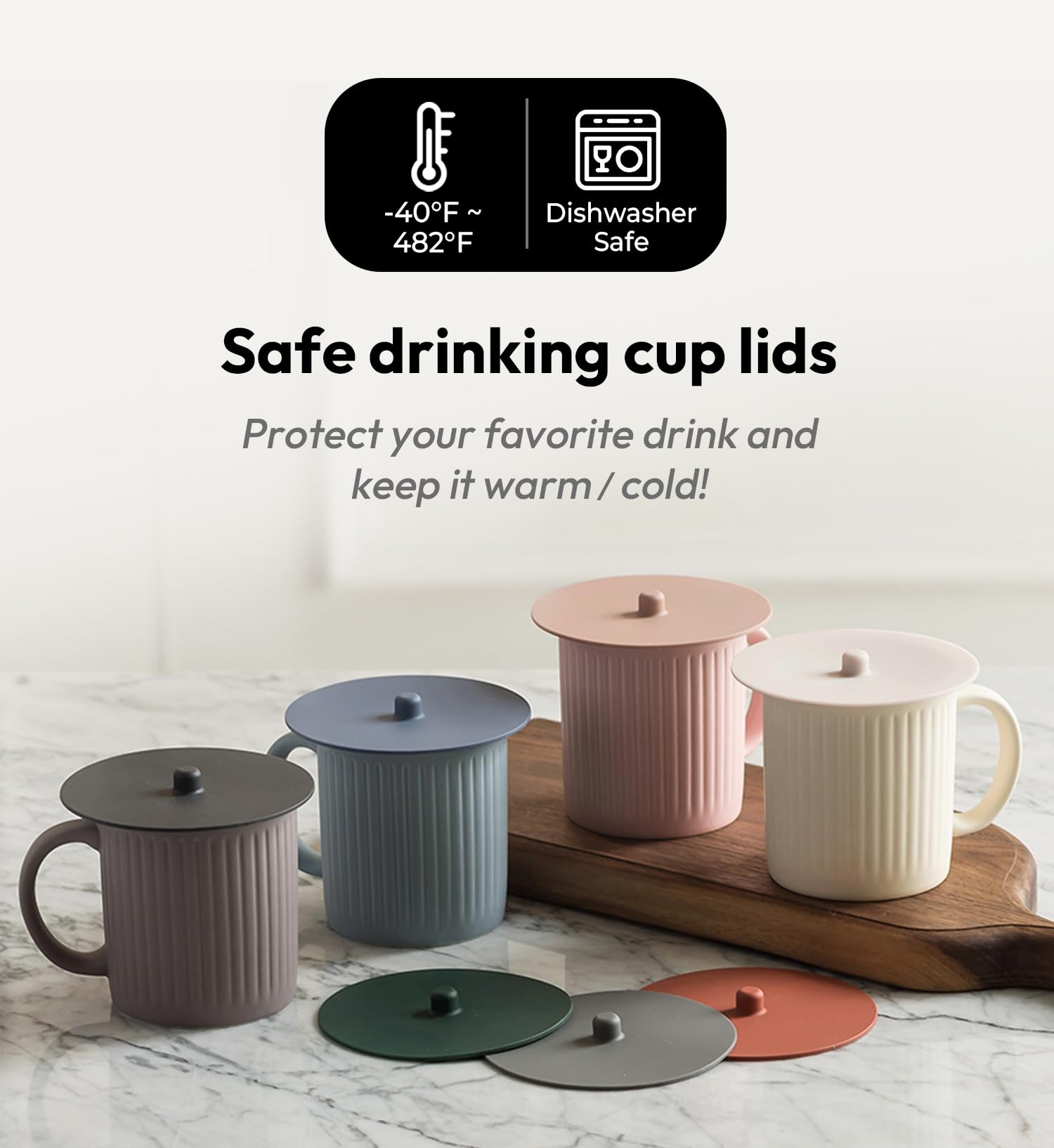 Carrotez Silicone Cup Cover Lids, 4.3 Inch Mug Covers, Reusable Silicone Coffee and Tea Cup Lids, 1 pc - Black