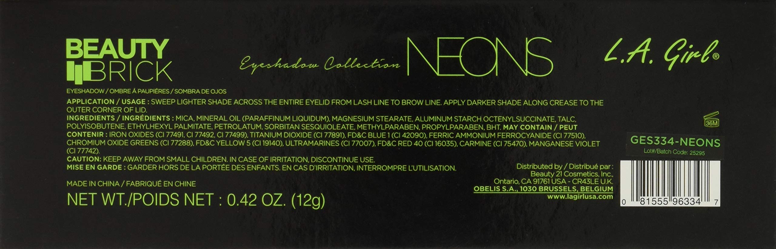 L.A. Girl Beauty Brick Eyeshadow Collection, GES334A Neon GES334A