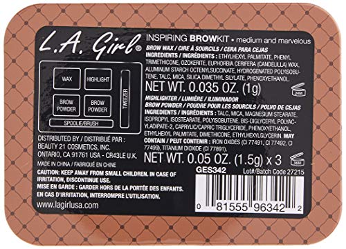 L.A. Girl Inspiring Brow Kit, Medium And Marvelous GES342
