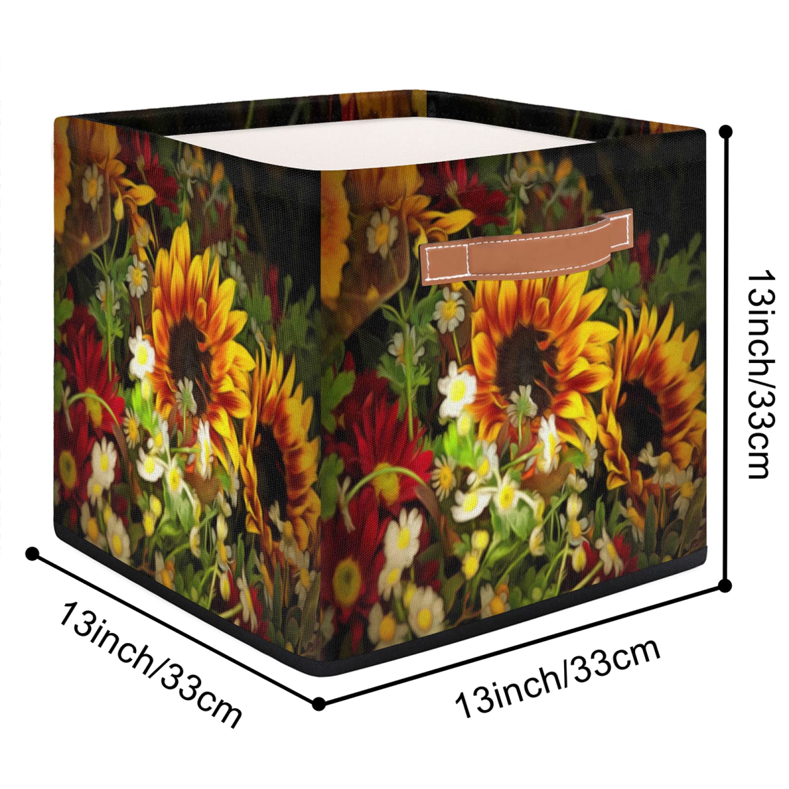 AUUXVA Storage Cube Bin Sunflower Floral Art Painting Large Storage Cube Basket 13×13In, Collapsible Storage Bin With Handles, Fabric Storage Box For Closet Shelves Nursery Toys Home Organization