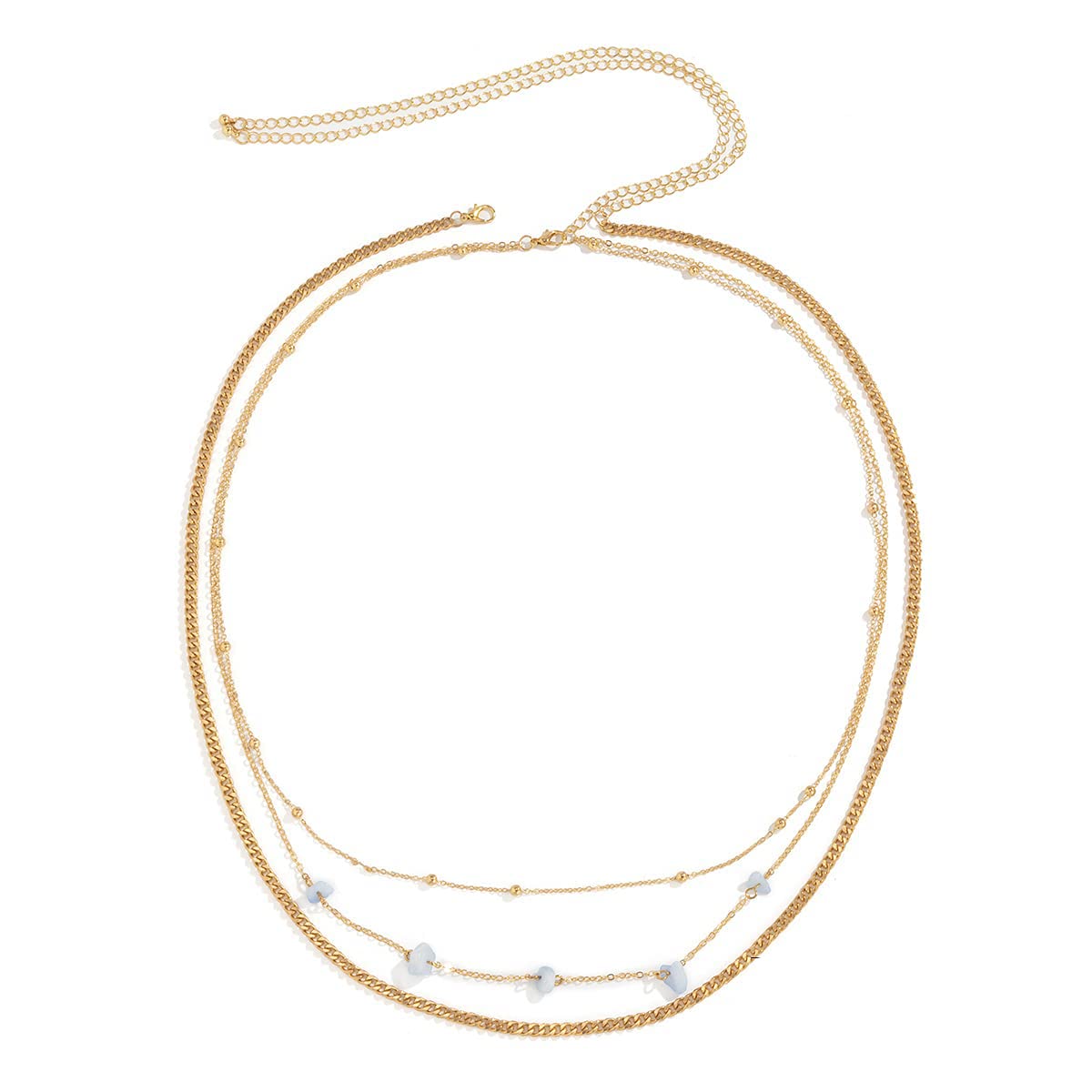 African Waist Bead for Women Natural Stone Waist Chain S/M Size Slimming Body Chains (Gold)