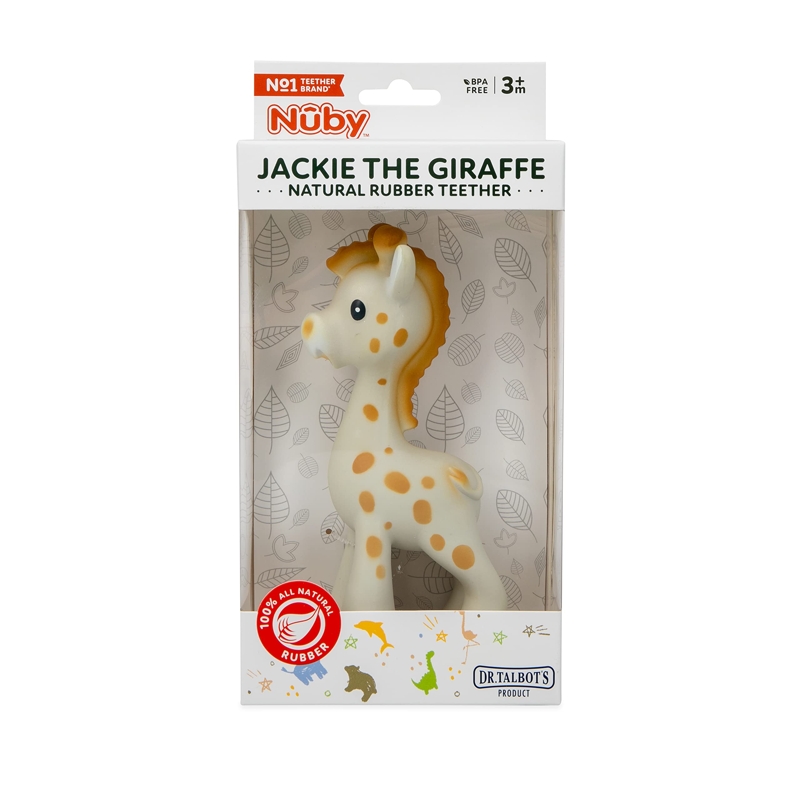 Nuby Jackie The Giraffe Natural Rubber Baby Teether - 3+ Months - Baby Teething Toy