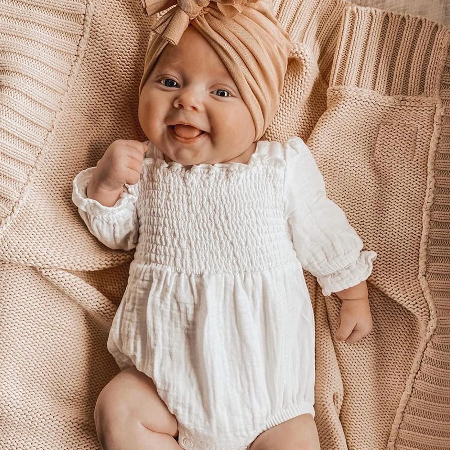 Socutebabe Baby Girl Vintage Bubble Romper Onesie Long Sleeve Ruffle Jumpsuit Bodysuit Princess Outfit Boho Clothes (White,12-18 Months)