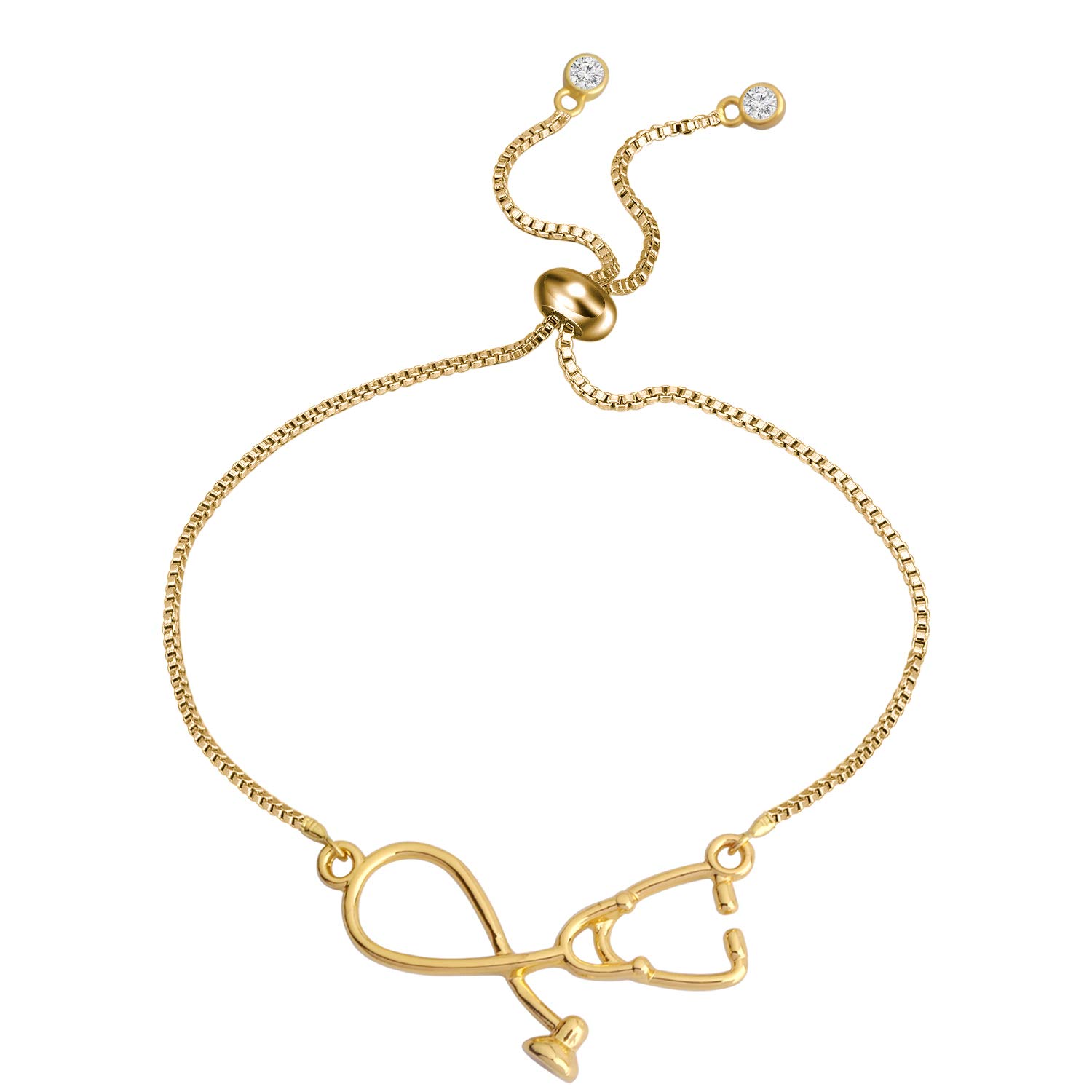 MYOSPARK Stethoscope Adjustable Chain Bracelet Medical Jewelry Gift For Doctor Nurse Medical Student (stethoscope bracelet gold)