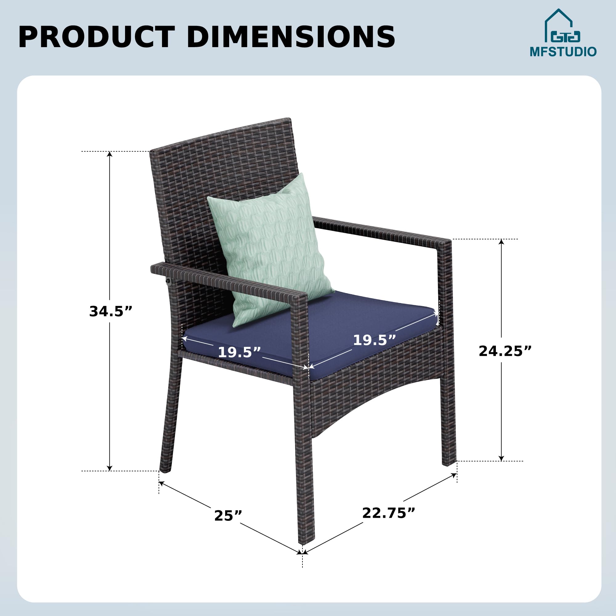 MFSTUDIO Patio Brown Woven Wicker Chairs Set, Oversized Outdoor Patio Wicker Rattan Dining Chairs Set of 4 with Extra Wide Seat, 4 Patio Resin Chair Sets with Armrests and Cushions, 330lbs