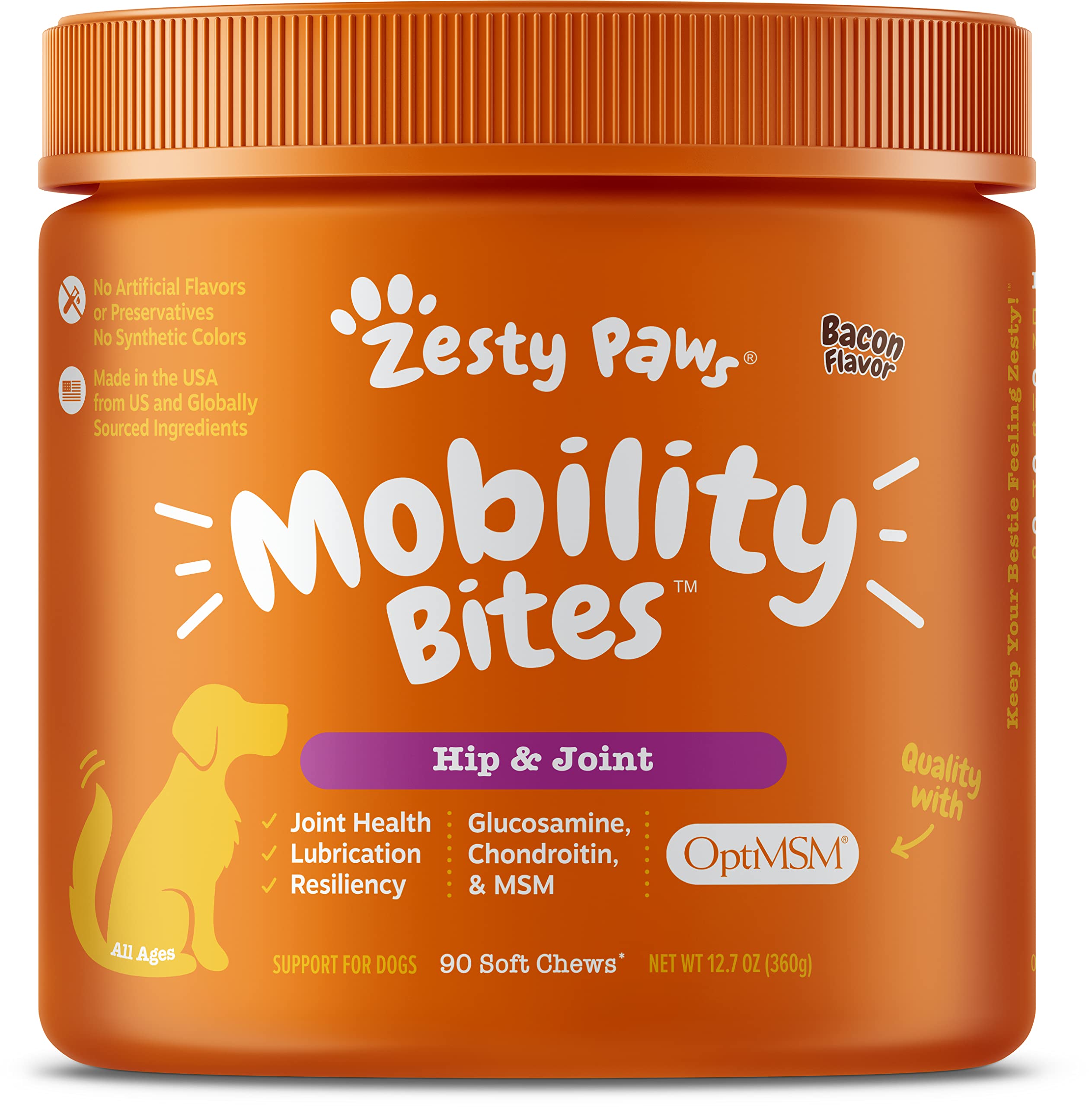 Zesty Paws Glucosamine for Dogs - Hip & Joint Health Soft Chews with Chondroitin & MSM + Probiotics for Dogs - Probiotics for Gut Flora, Digestive Health