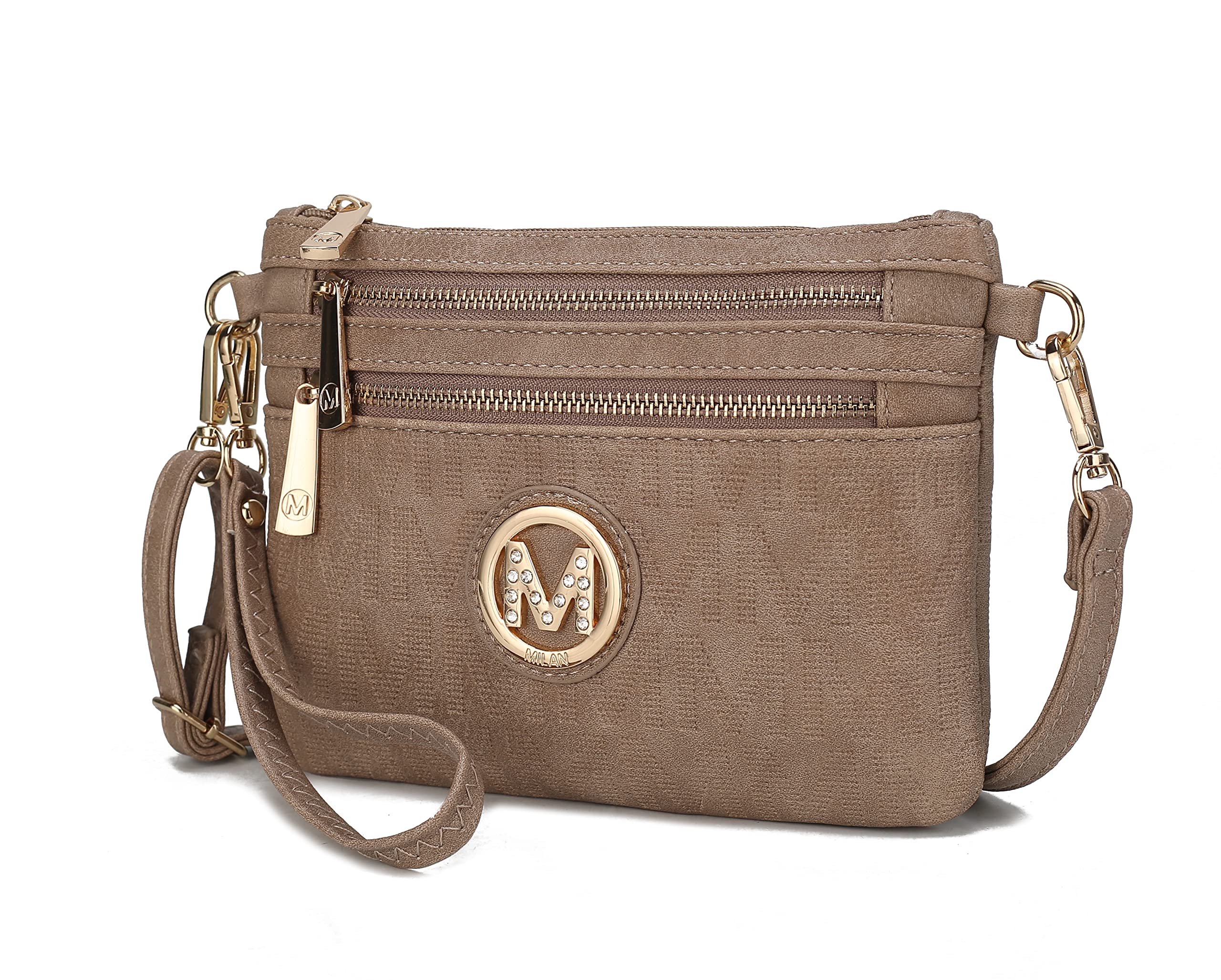 MKF 2 in 1 Crossbody Bags for Women, Wristlet Purse - Ladys Small PU Leather Messenger Handbag - Adjustable Strap Tan