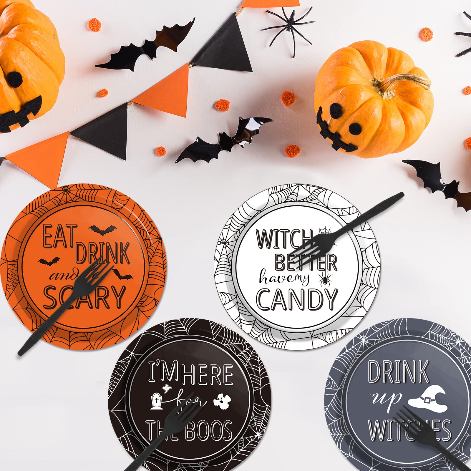 Halloween Party Paper Plates Supplies 7" Disposable Witch Party Dessert Plates Tableware Set Decorations for Birthday Funny Halloween Spooky Party Get-Together