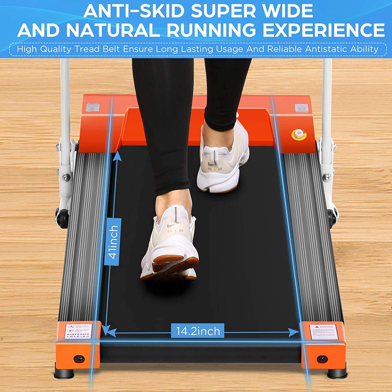 Aceshin Folding Treadmill for Home Gym Electric Compact Treadmills Foldable Walking Jogging Running Machine with LCD Monitor,Pulse Grip and 12 Preset Program Space Saving Installation-Free, Orange