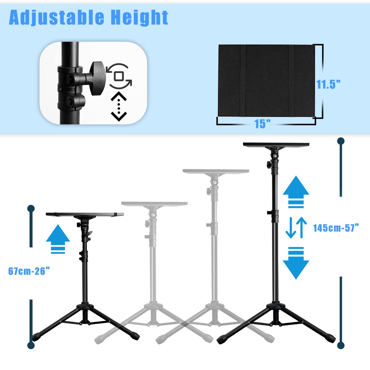 ALINBIN Projector Stand Tripod with Adjust Height from 26IN to 57IN, Laptop Tripod Stand with Phone Holder, Projector Table Stand for Office, Home, Studio or DJ