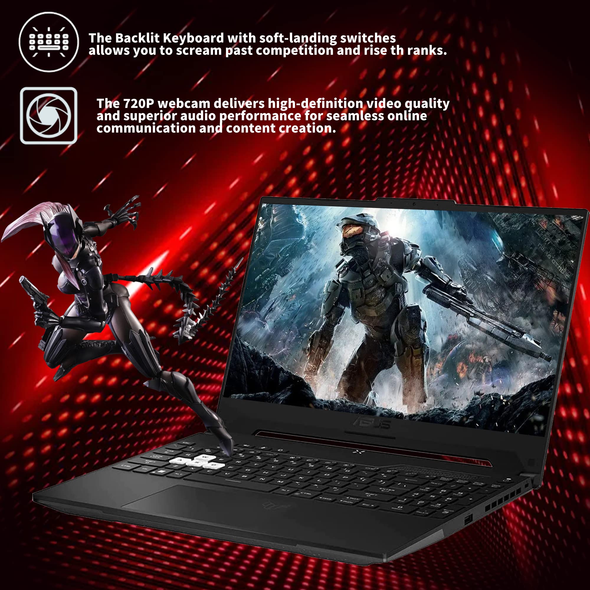 ASUS TUF 15.6"" 144Hz Gaming Laptop, Intel 11th Core i5-12450H 32GB DDR5 RAM, 1TB PCIe SSD, NVIDIA GeForce RTX 3050 Graphics, Backlit Keyboard, Windows 11, Eclipse Grey, 32GB USB Card, Black