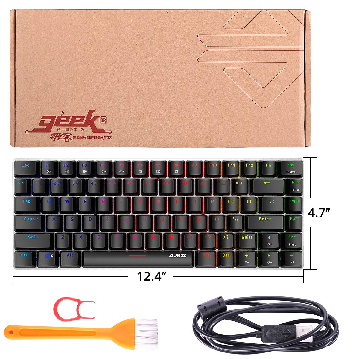 AG-AK33 75% Gaming Keyboard, 82 Keys Compact Mechanical Keyboard, RGB Backlit with 16.8 Million Colors, Anti-ghosting Design/Full Key Unbuffered/Programmable Macro, Blue Switch for Mac Windows