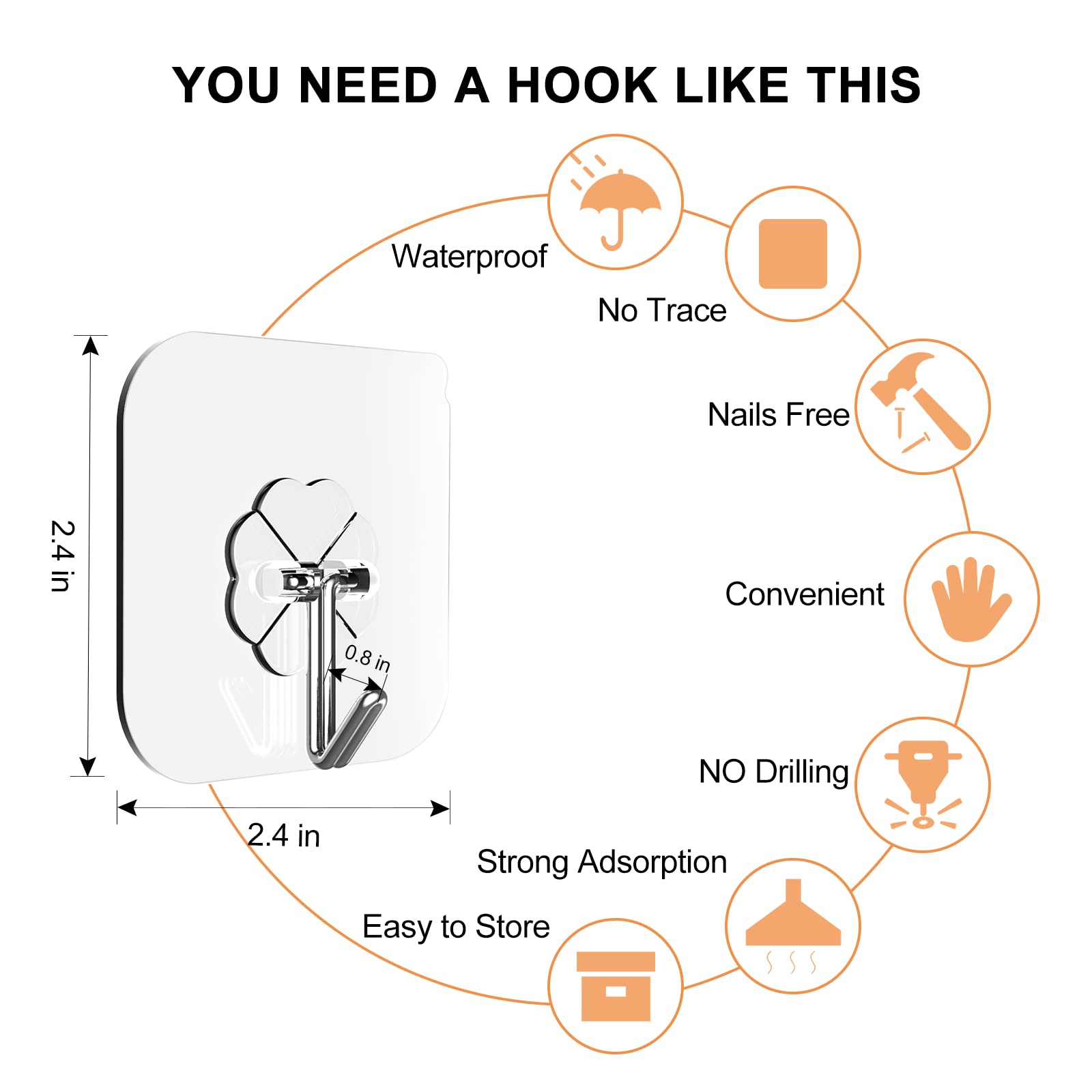 NileHome Adhesive Hooks for Hanging 12 Packs Heavy Duty Wall Hooks Removable Waterproof Bathroom Hooks Transparent Sticky Hooks for Kitchen Glass Door