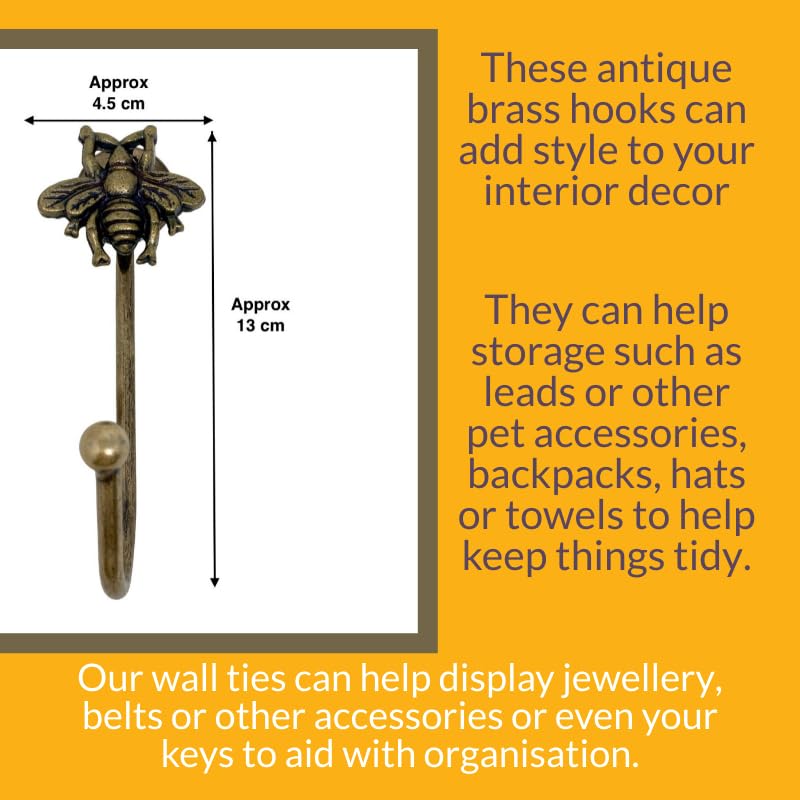 Knobs By Blossom Vintage Antique Brass Iron Wall Hooks Tie Backs Bronze Handmade Metal Animal Hook (3. Bee), TFVSAH