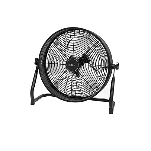 MOCIFI 12 Inch High Velocity Rechargeable Floor Fan with Metal Blade 12-Speed Portable Powered Operated Fan for Home, Travel, Commercial, Residential, Outdoor Indoor Use, Black