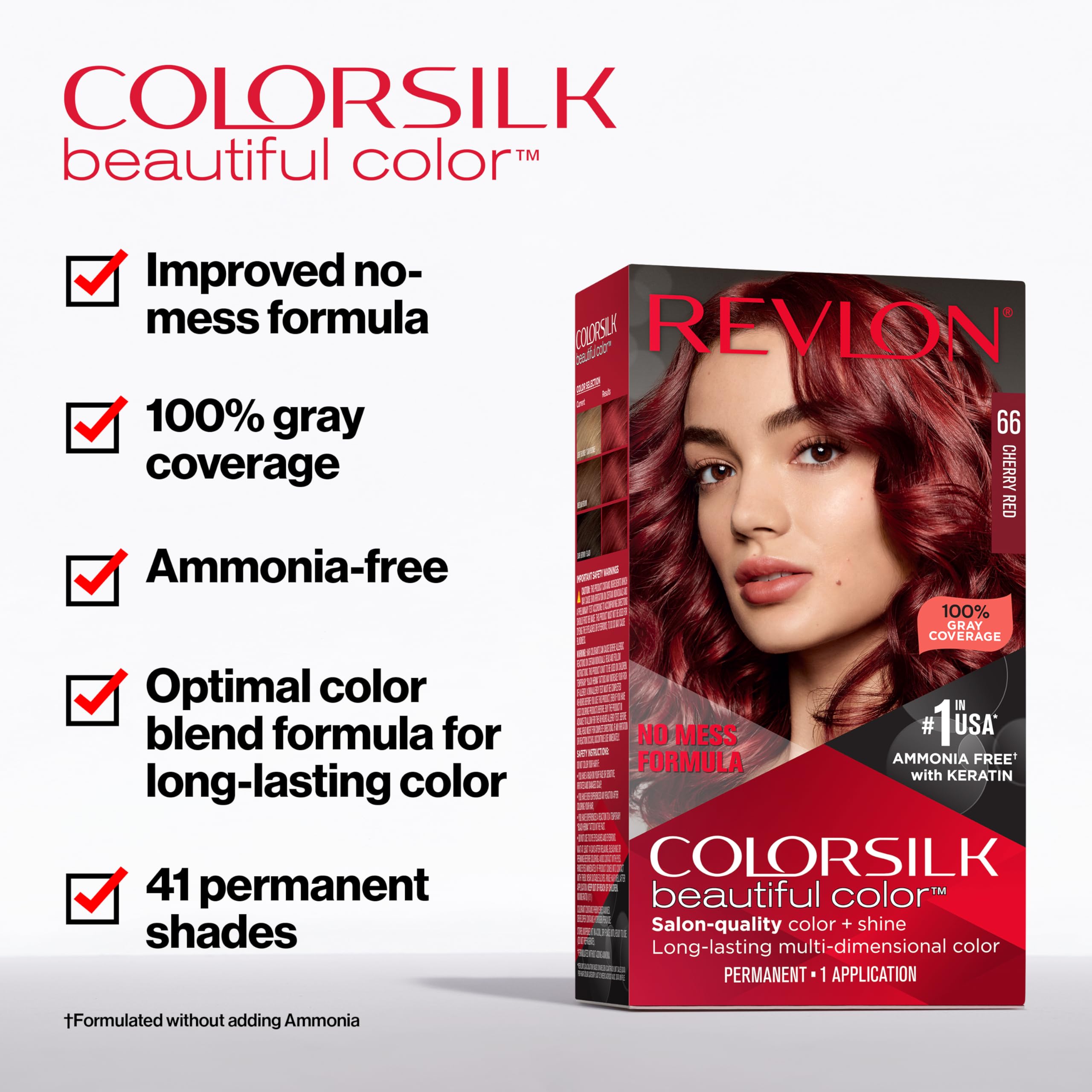 Permanent Hair Color by Revlon, Permanent Red Hair Dye, Colorsilk with 100% Gray Coverage, Ammonia-Free, Keratin and Amino Acids, Red Shades, 42 Medium Auburn (Pack of 3)