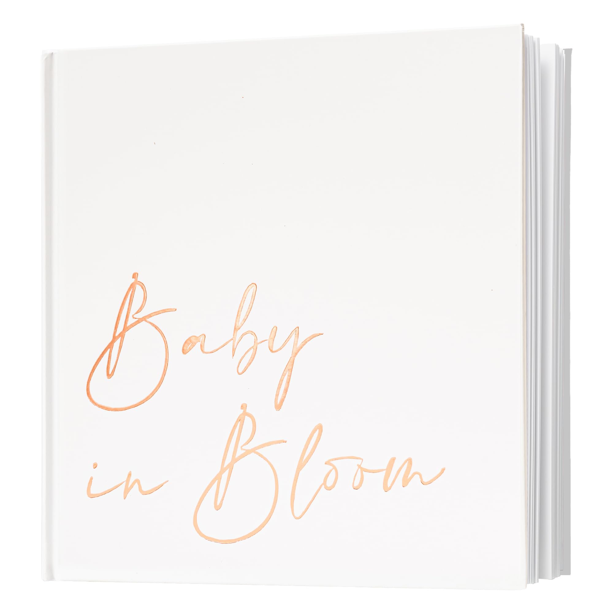 Calculs Baby in Bloom Picture Book Polaroid Baby Shower Guest Book Babies Scrapbook, White Cover, Rose Gold Foil Stamping, Blank White Pages
