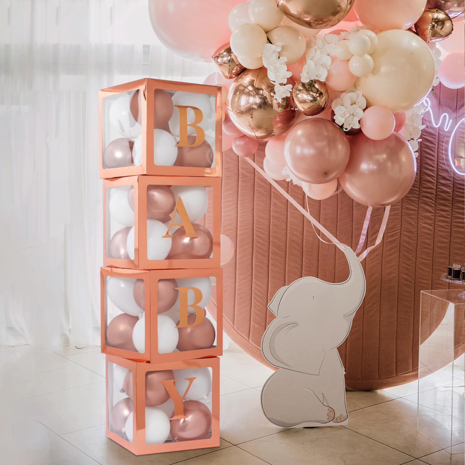 RUBFAC Baby Boxes with Letters for Baby Shower Silver Clear Block Box Transparent Balloon Boxes Birthday Party Decoration Gender Reveal Gift Box