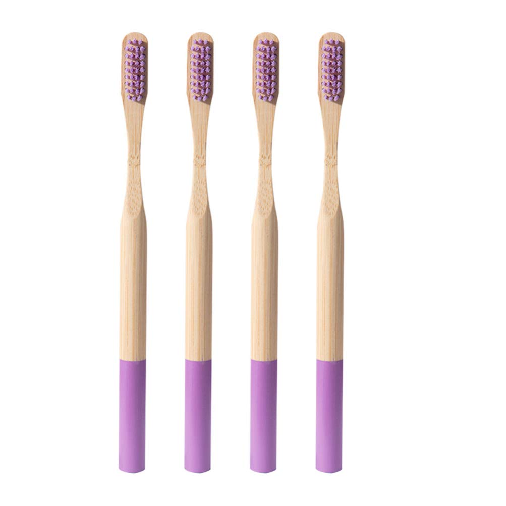 Natural Bamboo Charcoal Toothbrush Soft Bristles Manual Toothbrush for Adults 4Pcs (Purple)